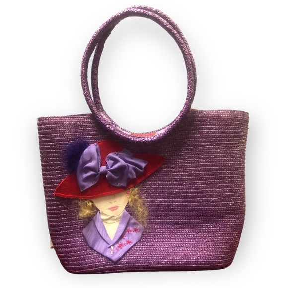 Cappelli Straworld | Bags | Vintage Cappelli Straworld Inc Purple Lady ...